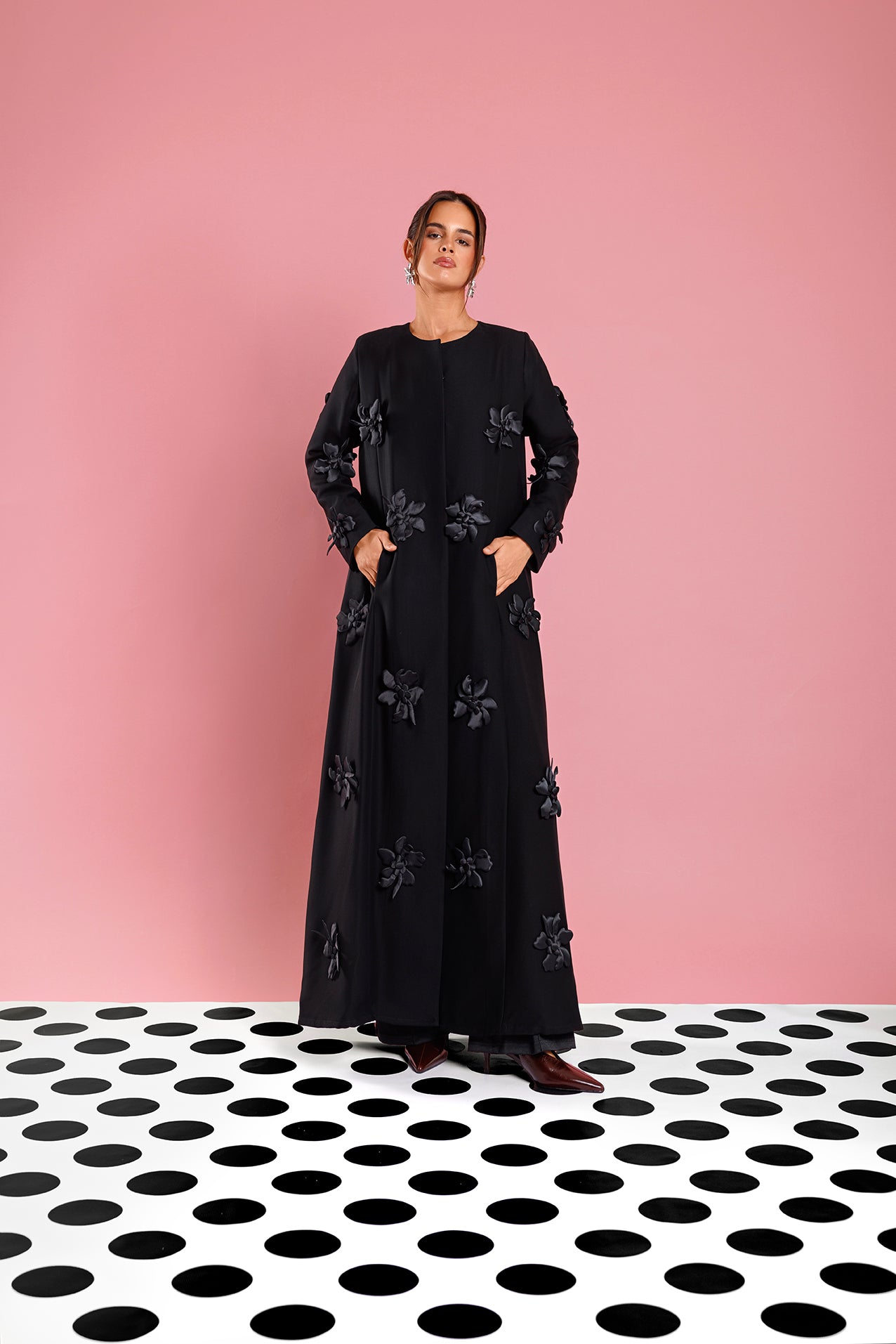 Rosava - Luxury Blazer Abaya | Italian Crepe & Black Floral Emboss ...